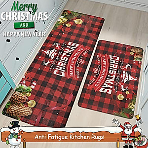 Cekene Anti Fatigue Kitchen Mat Set of 2 Christmas Memory Foam Thick Cushioned Rugs for Kitchen Non-Slip Standing Mat 17"×28" and 17"×47" Waterproof Wipeable