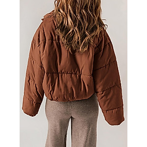 Dokotoo Women's Winter Bomber Puffer Jacket with Zipper, Drawstring Hem, and Pockets - Medium Orange