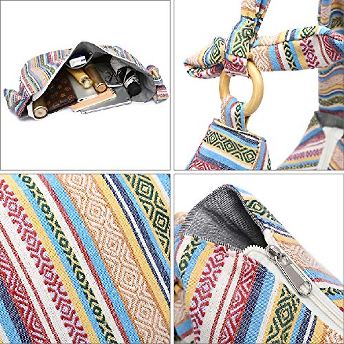 Women large Hippie Crossbody Bag cloth Hobo Sling Bag Cotton Bohemian Hand Bags (off-white)