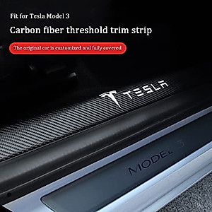 RSKVA Full Coverage Threshold Protection Sticker for Tesla Model 3 Carbon Fiber Leather Door Entry Guard Sticker Inner Accessories Self-Adhesive (White)