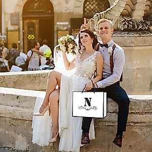 Letter Gift Bag with Wrapping Tissue for Men Women Boy Girl, 12" Large White Black Paper Bag for Birthday Anniversary Baby Shower Wedding Party - Single N