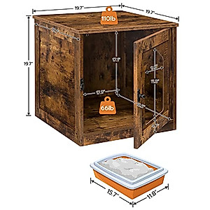 HOOBRO Cat Litter Box Enclosure, Hidden Litter Box Furniture, Enclosed Cat House Side Table, Cat Washroom with Door, Enlarged Cat Litter Cabinet for Fat Orange Cat, Nightstand, Rustic Brown BF01MW01