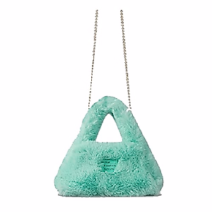 Ladies Small Acrylic Chain Plush Tote Bag,Fashion simple letter shoulder bag,Macaron Color Plush High-End Handbag. (black,One size)