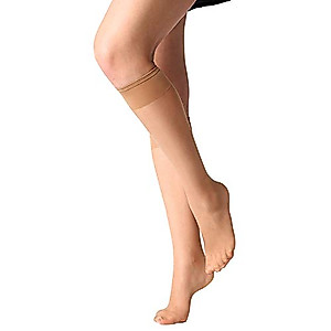 MANZI 12 Pairs Lady's Sheer Knee High Stockings (12 Pairs Natural)