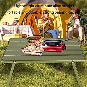 Small Camping Table - Mini Green Folding Beach Picnic Table,Camping Tent Table Camping Meal Portable Coffee Table Home Bed Aluminum Plate Table Army Green ??