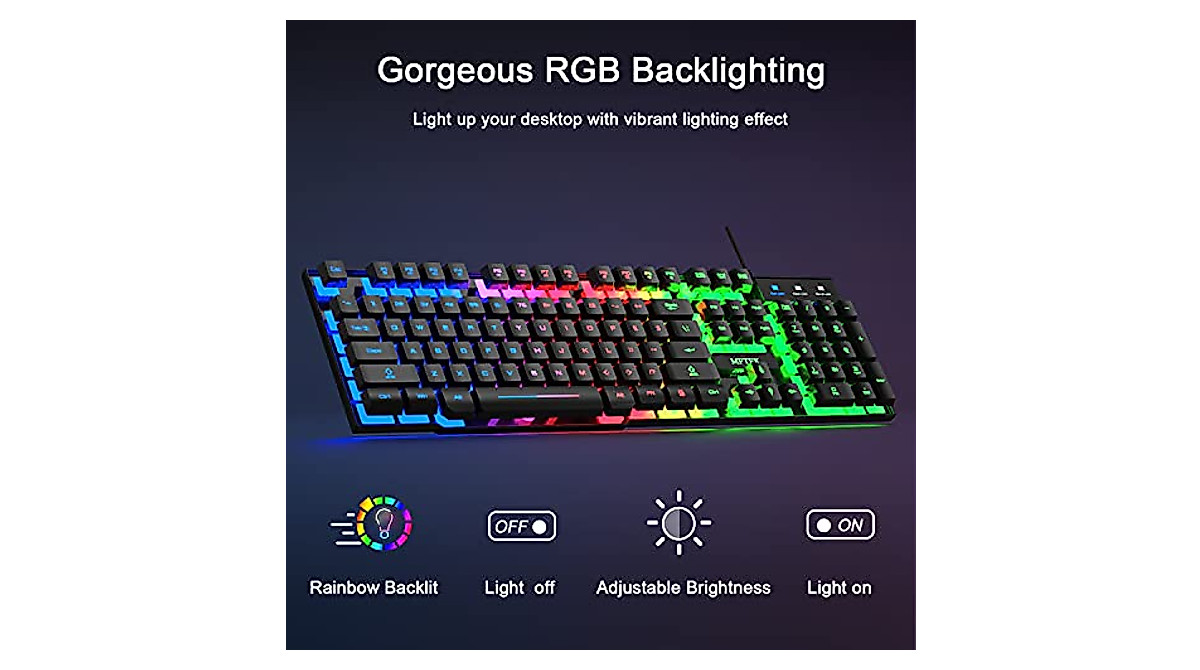 MFTEK Gaming Keyboard and Mouse Combo with Large Mouse Pad, RGB Rainbow ...
