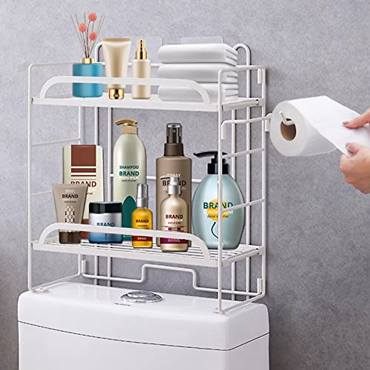 JONZIN Over The Toilet Storage, 2-Tier Large Capacity Bathroom Organizer Shelves, Adjustable Multifunctional Toilet Rack,No Drilling Space Saver with Wall Mounting Design