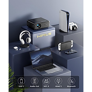 [Auto Focus] Projector with WiFi 6 and Bluetooth 5.2, 480 ANSI Projector 4K, WiMiUS P62 Native 1080P Outdoor Movie Projector, Auto 6D Keystone & 50% Zoom, Smart Home Projector for Phone/PC/TV Stick