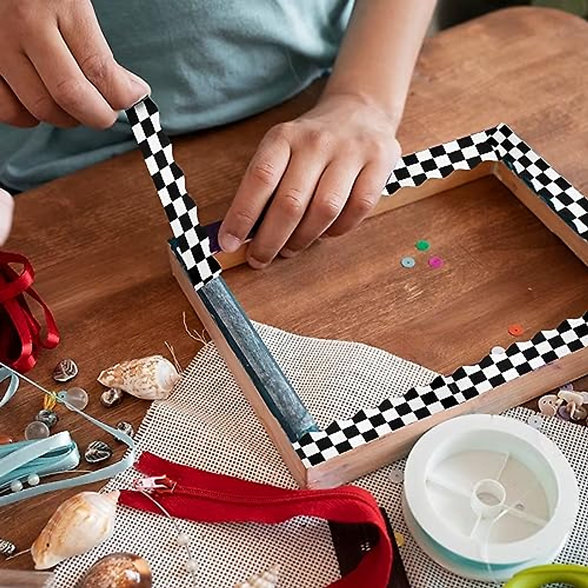 4 Rolls132ft Checkerboard Bulletin Board Trim Girl Style Bulletin Board Borders Checker Scalloped Bulletin Board Borders Racing Theme Back to School Party Decor with 140 Pieces Glue Point dots