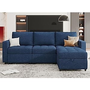 Belffin Modern Fabric Convertible Modular Sectional Sofa Couch with Reversible Chaise and Storage Seats 3 Seater Sofa Sectionals L Shaped Couch Set with Ottoman for Small Space Blue