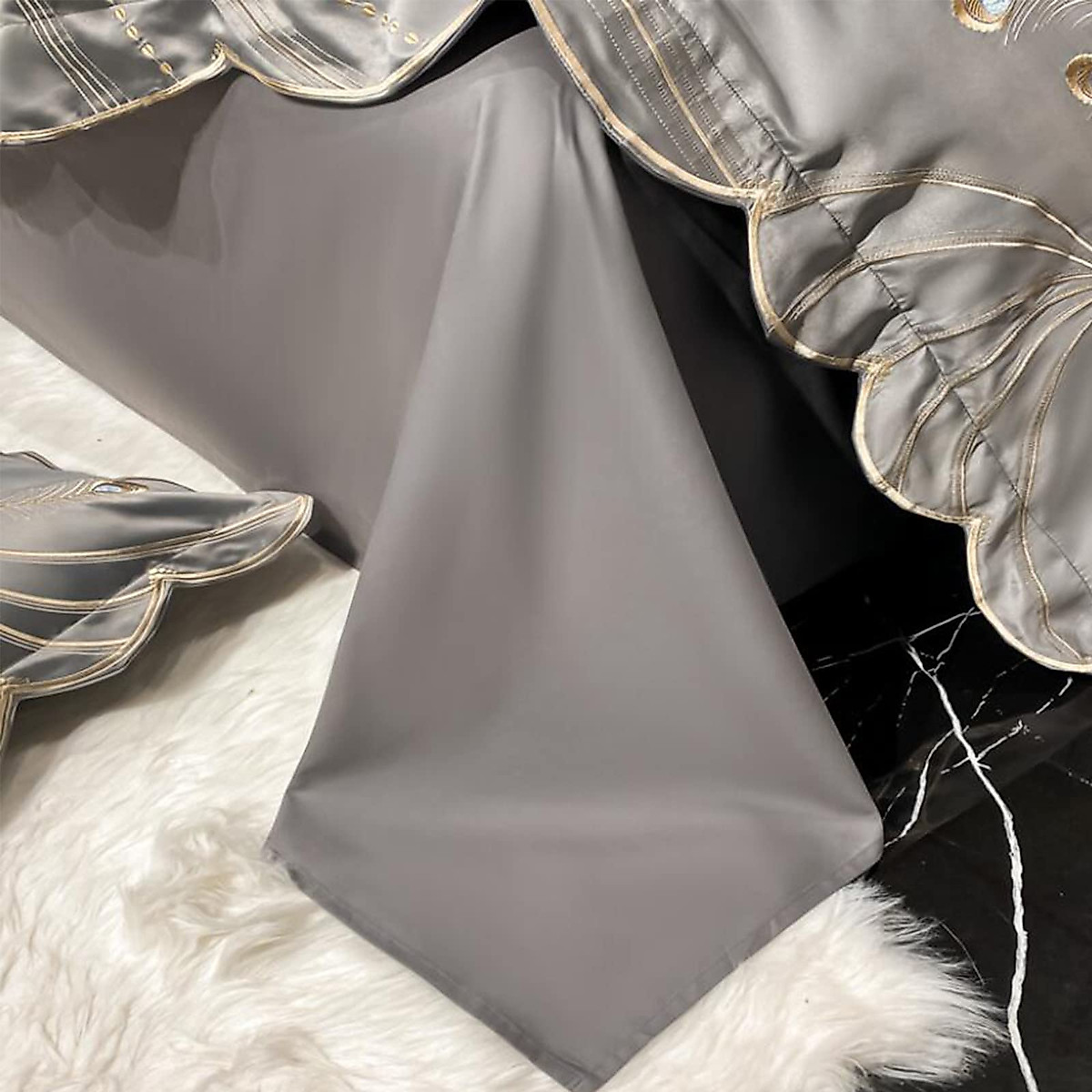 QQXX Luxury Embroidery Duvet Cover Set,Jacquard Silk Bedding Set,Cozy Breathable Microfiber Comforter Cover Set with Zipper Closure and Corner Ties for All-SeasonTies(Queen, Gray)