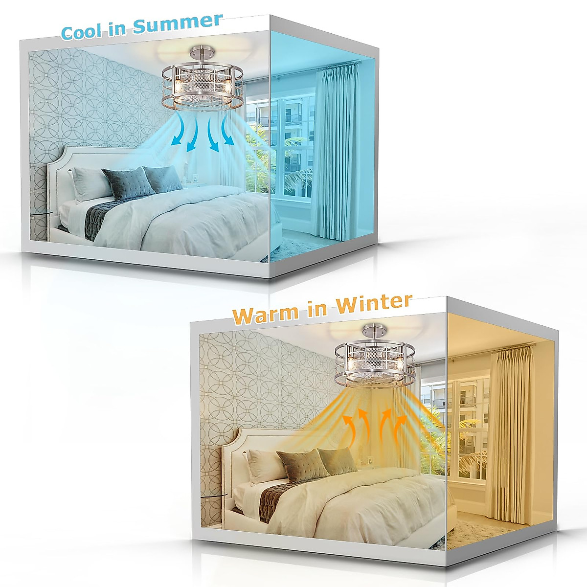 Doltoro Caged Ceiling Fans with Lights and Remote, Industrial Flush Mount Ceiling Fans Light, Small Enclosed Ceiling Fan for Bedroom Kitchen (Brushed Nickel)