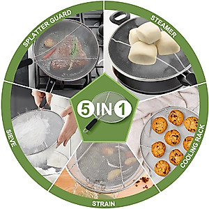 13'', 11.5'', 9.8'' Stainless Steel Grease Splatter Guard for Frying Pan with Comfortable Grip Handle, Ultra Fine Mesh Prevents Oil Splatters and Messes, Heavy Duty Splatter Screen