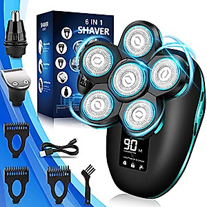 Upgrade 6-in-1 Head Shaver for Men, Mens Electric Shaver Bald Head Shaver Cordless Electric Razor for Men IPX7 Waterproof Rotary Shaver Grooming Kit, Face Head Shaver with Nose Hair Sideburns Trimmer