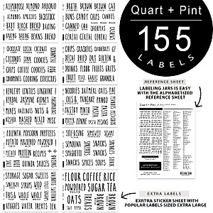 QUART + PINT 155 Kitchen Pantry Labels for Containers. Preprinted Clear Handwritten Stickers with Black Text. Waterproof Vinyl Stickers. Organization Labels for Jars Canisters & Home Storage Bins.