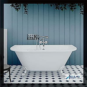 Aolemi Wall Mount Bathtub Faucet with Handheld Shower Polish Chrome Double Cross Handle Mixer Tap with Telephone Shaped Hand Sprayer Vintage Tub Filler