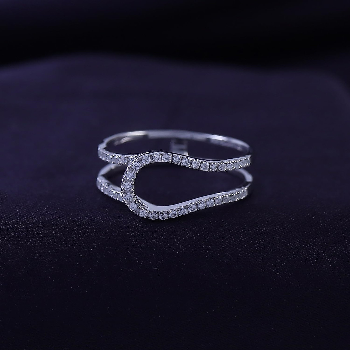 AFFY 0.33 Carat Round Sparkling White Cubic Zirconia Curve Enhancer Guard Ring 14k White Gold Over Sterling Silver Ring Size-6