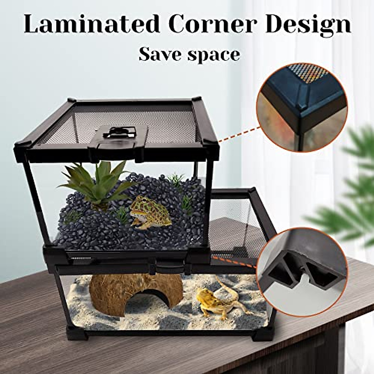kathson 12x8x6 in Mini Reptile GlassTerrarium Tank, 3 Gallon Full Glass Reptile Tank Full View Visually Appealing Reptile Amphibians Terrarium Glass Box Reptile Glass Habitat Cage for Bearded Dragons