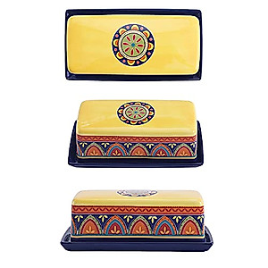 Bico Tunisian Ceramic Butter Dish with Lid, Butter Keeper for Counter, Kitchen, Dishwasher Safe