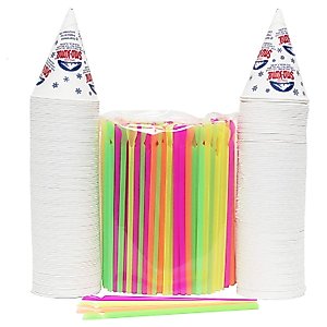 200 Snow Cone Cups 6 Oz and 200 Spoon Straws