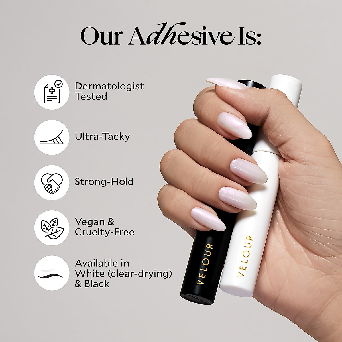 Velour Strong Eyelash Glue – Super Hold Vegan Lash Adhesive, Brush on Applicator – Premium, Latex-Free Individual Bond for Strip Eyelash Extensions, False Lashes (White)