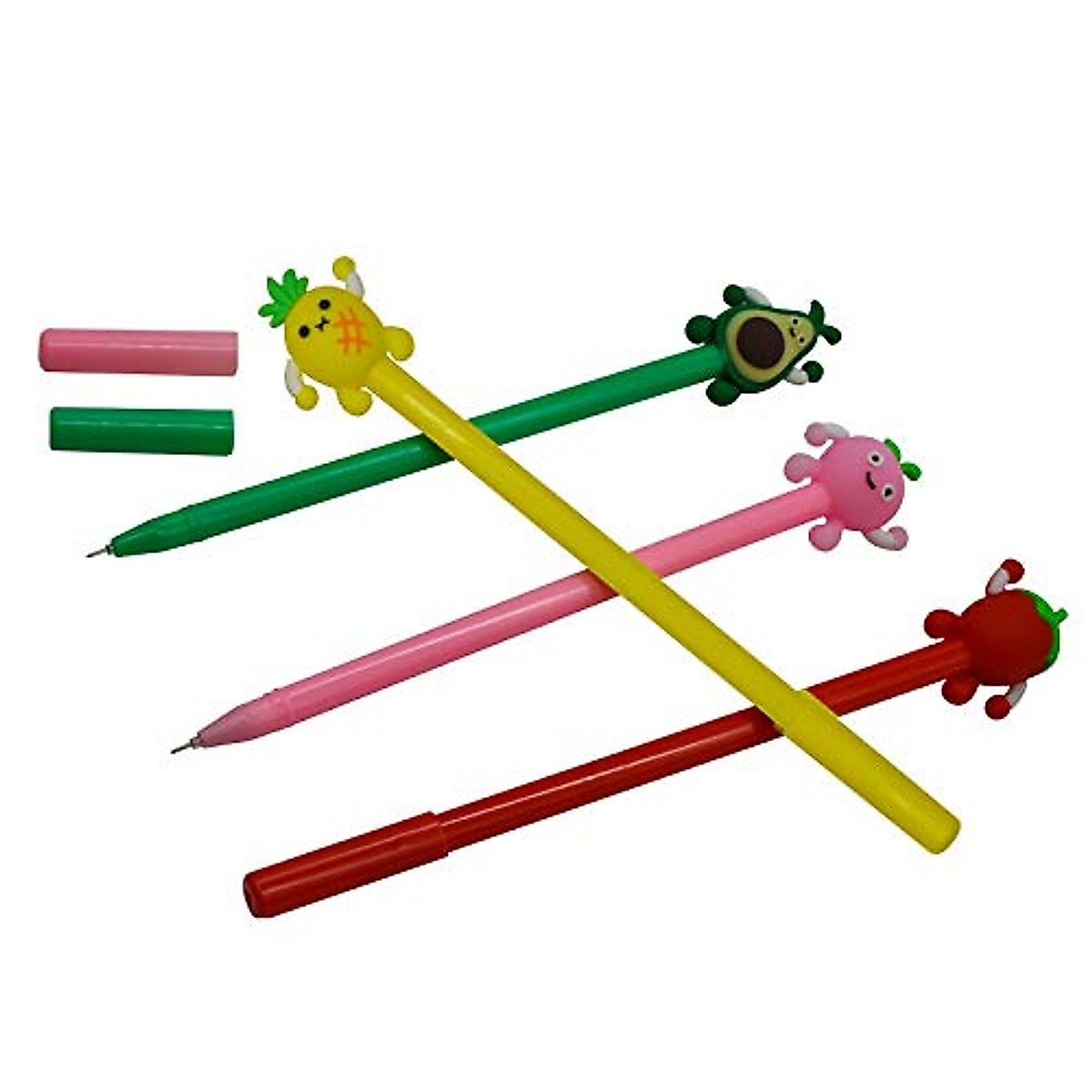 Maydahui 12PCS Fruits Shaped Rollerball Pens Cute Kawaii Pen Black Gel Ink Strawberry Pineapple Juicy Peach Avocado Design for School Office Girls