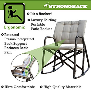 STRONGBACK Outdoor Patio Rocker, Portable Folding Rocking Chair with Lumbar Support, Great Outdoor Chair for Patio Furniture, Balcony, Camping, and Lawn, Single