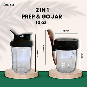 arexo Overnight Oats Containers with Lids – Practical Oatmeal Oat Jars – 3pcs Overnight Oatmeal Jars with Regular Lid and Blender-Style Lid – Thick Glass Overnight Oat Container – Lightweight and Comp