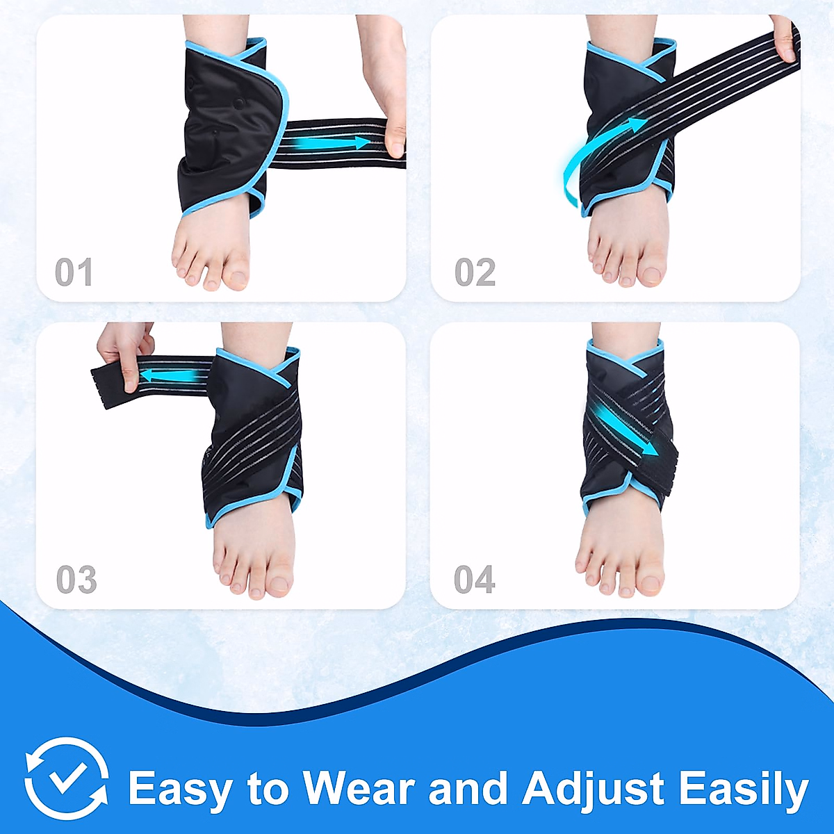 Atsuwell Ankle Ice Pack Wrap 2 Packs, Ankle Ice Wraps Flexible Gel Cold Pack for Foot Ankle Heel, Cold Compress Therapy for Soothing Discomfort, Black