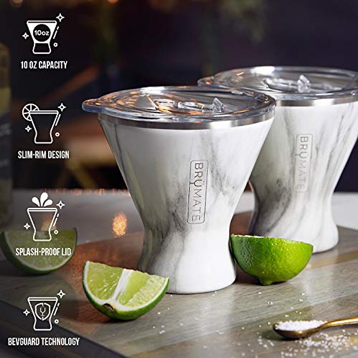 BrüMate MargTini 10oz Martini Margarita Tumbler - Made With Vacuum-Insulated Stainless Steel (Carrara)