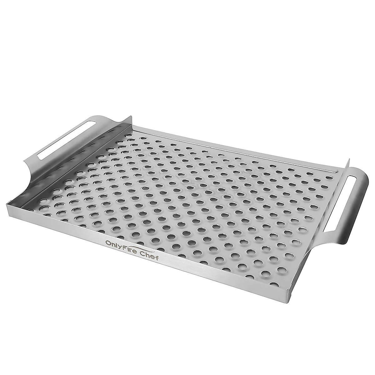 Onlyfire Stainless Steel Grill Basket, Nonstick BBQ Grill Tray Topper Grid Grilling Pan with Perforated Bottom and Handles for Seafood, Meats, Vegetables, Great for Most Grills and Smokers