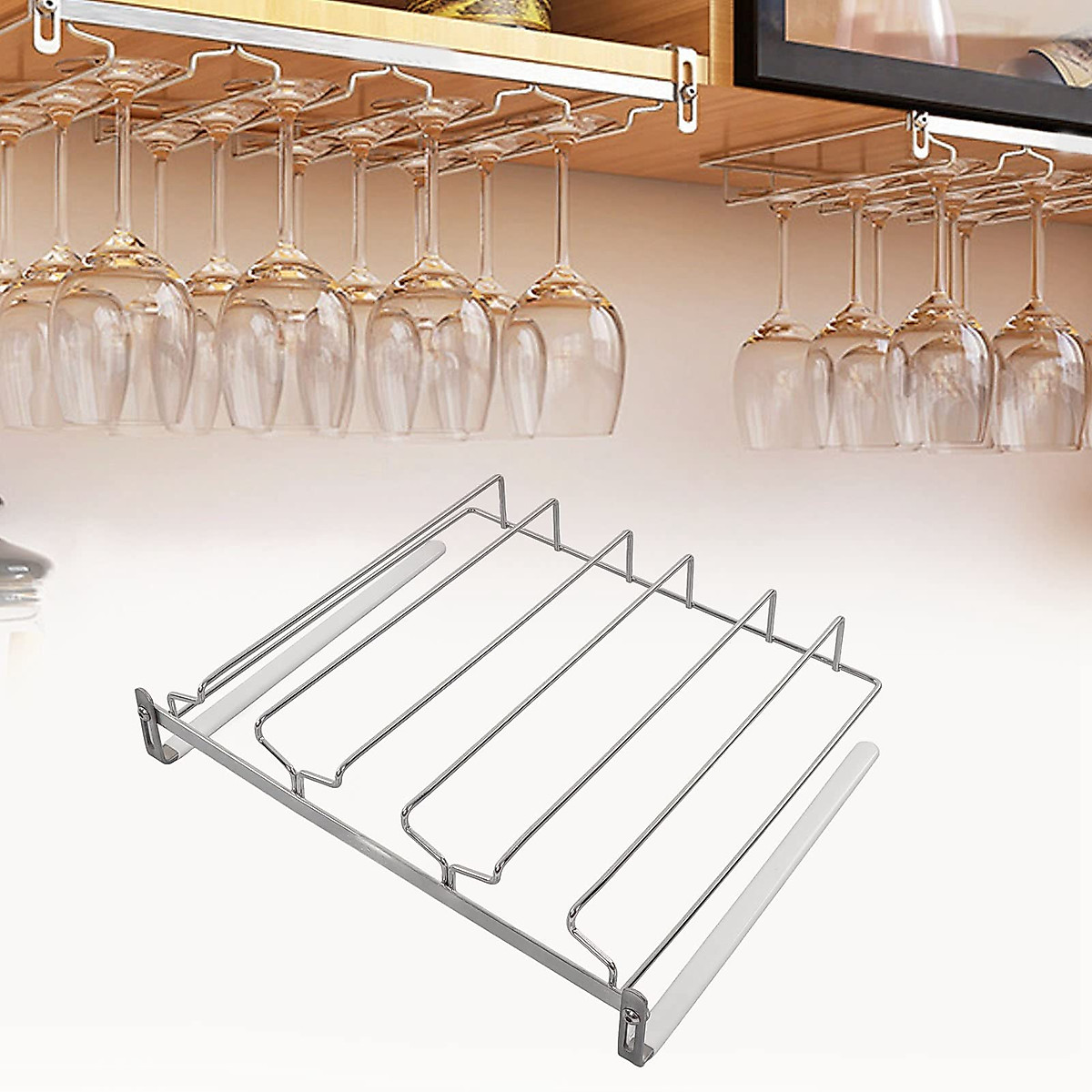 Tnfeeon Wine Glass Rack Under Cabinet Stemware Wine Glass Holder Glasses Storage Hanger Metal 304 Stainless Steel Hanger Storage Shelf for RV Mini Bar Kitchen Storage