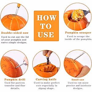 Sunwuun Halloween Pumpkin Carving Kit, 5 Piece tainless Steel Pumpkin Tools, Sturdy Pumpkin Carving Tool Kit for Kids