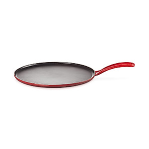Le Creuset Enameled Cast Iron Crepe Pan with Rateau and Spatula, 10.75", Cerise