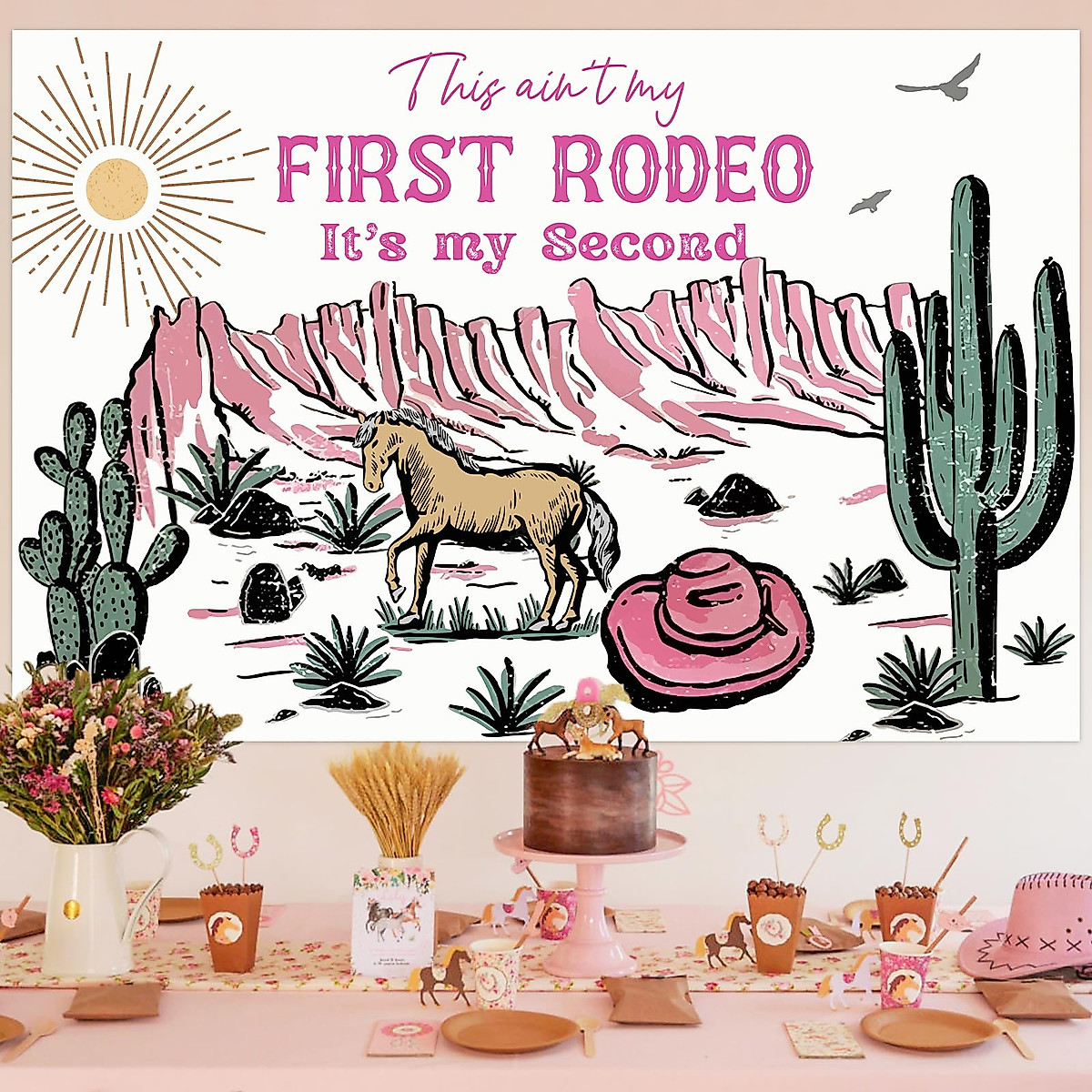 Wonmelody Western Cowgirl 2nd Birthday Decorations Backdrop This Aint My First Rodeo Birthday Party Decorations My 2nd Rodeo Birthday Decorations Wild West Second Birthday Background Banner for Girl