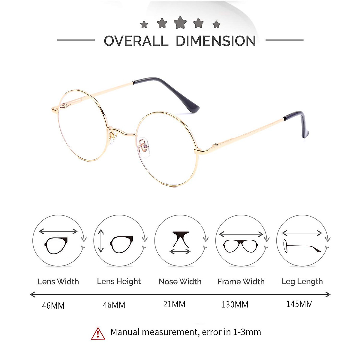 Kursan Small Round Clear Lens Glasses Non Prescription Circle Metal Frame Eyewear (Gold)