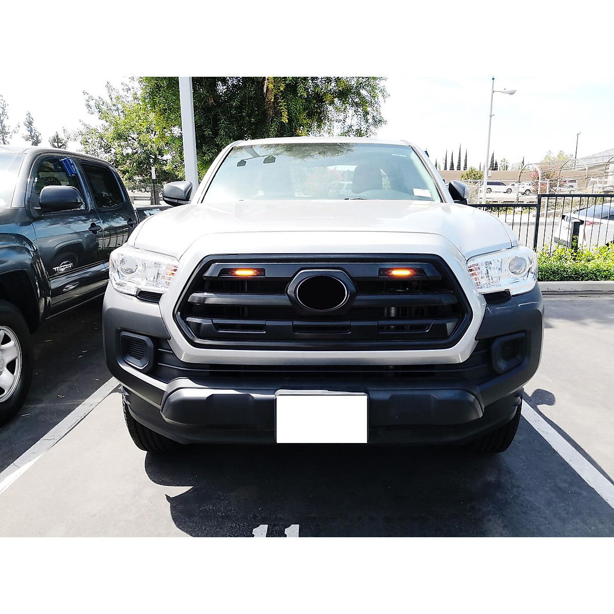 iJDMTOY Smoked Lens Amber LED Grille Lights Kit Compatible with 2012-up Toyota Tacoma, Center Set 2-Piece Marker Lamps w/Wiring & Hardware