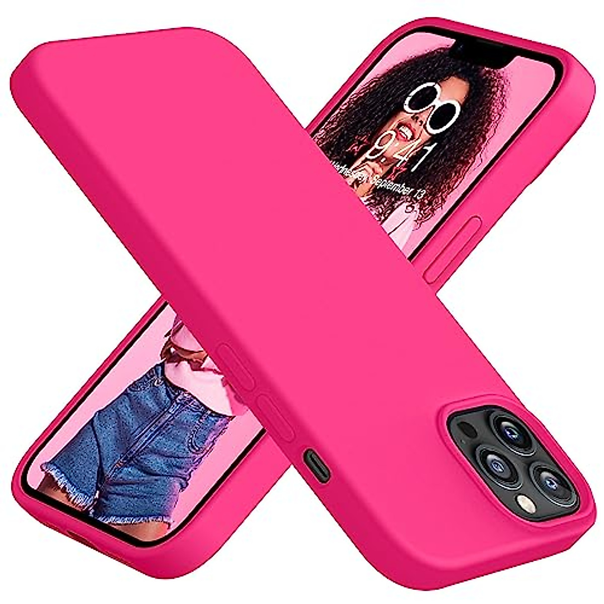 LOVE 3000 Designed for iPhone 13 Pro Max Case, Silicone-Shockproof-Protective Phone Case for iPhone 13 Pro Max 6.7 inch, Hot Pink