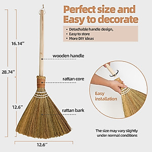 Wedding Broom for Jumping Ceremony, Decorative Broom DIY with Ribbons Artificial Roses & Sticky Pearl