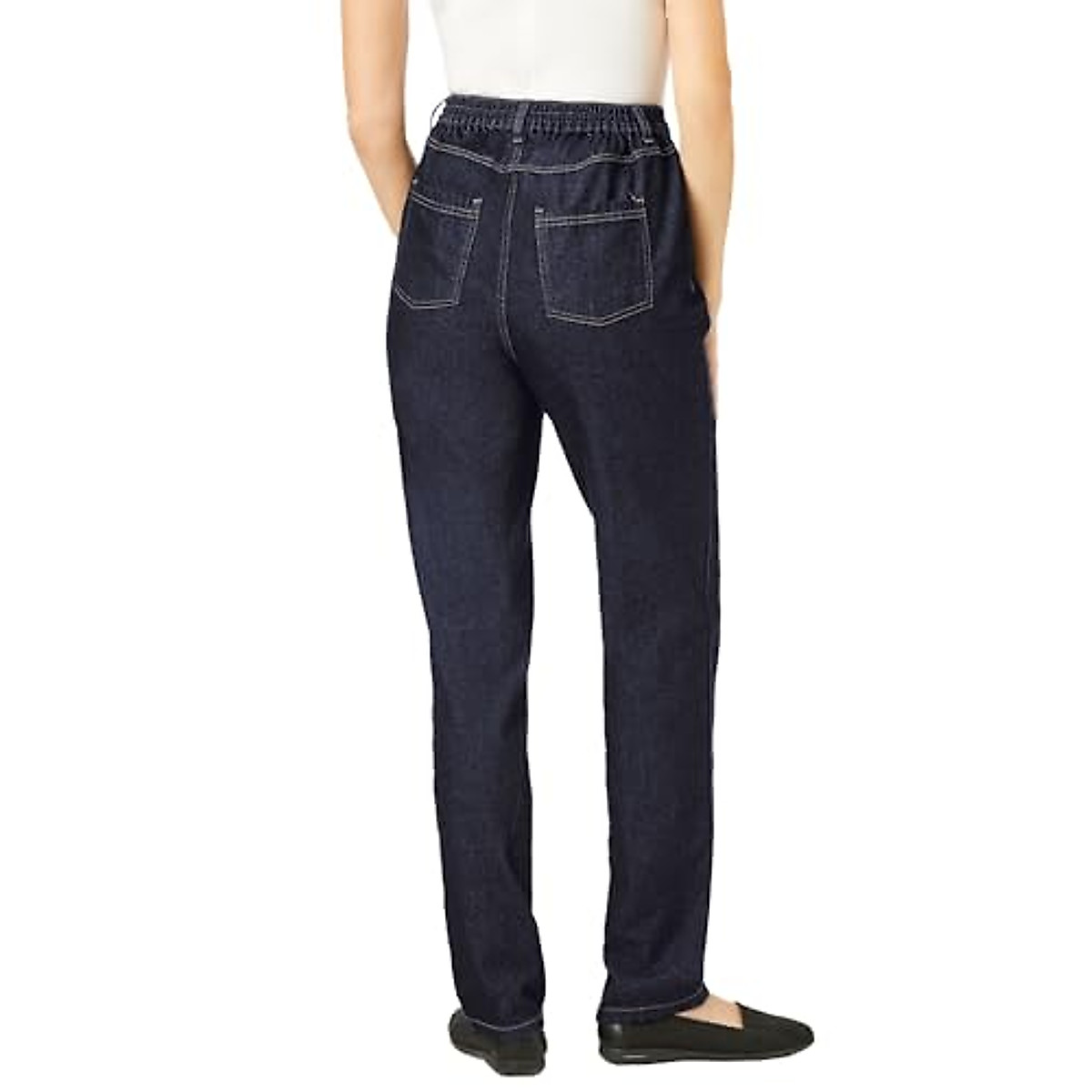 Woman Within Women's Plus Size Petite Perfect Cotton Back Elastic Jean - 26 WP, Medium Stonewash Blue