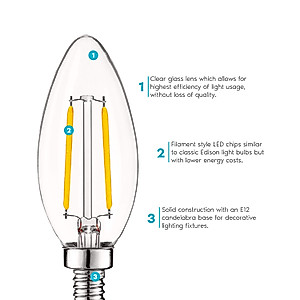 LUXRITE 4W Vintage Candelabra LED Bulbs Dimmable, 400 Lumens, 3000K Soft White, LED Chandelier Light Bulbs 40W Equivalent, Clear Glass, Filament LED Candle Bulb, UL Listed, E12 Base (6 Pack)