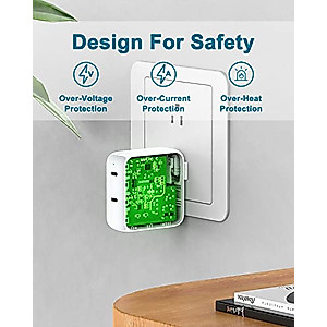 67W Dual USB-C Charger for MacBook Air, Mac Pro 13" (2023-2018), iPad Pro/Air/Mini, Type C Power Supply, LED, Foldable Plug, 6.6ft USB-C Charging Cable