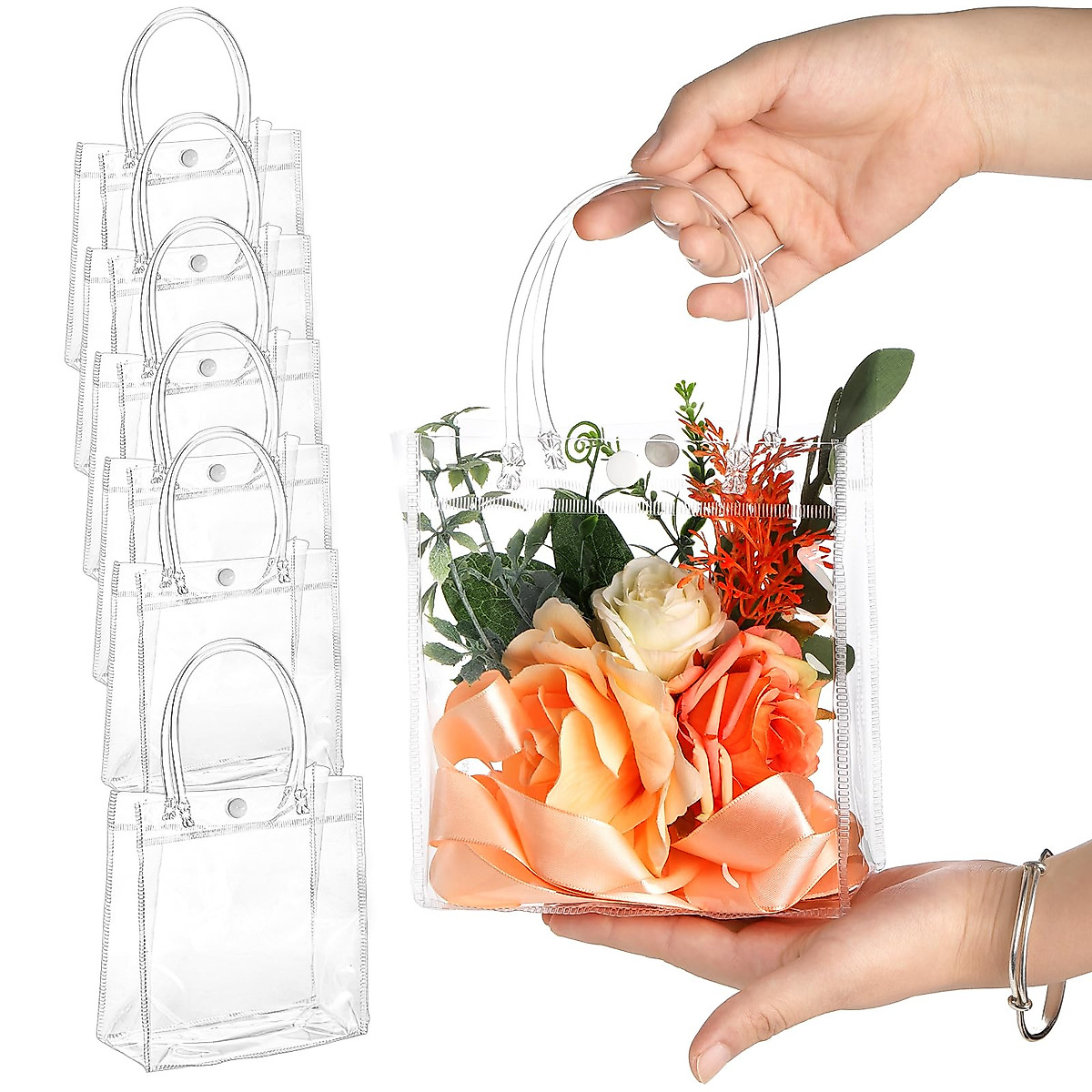 ZENFUN 80 Pack Clear Gift Bags with Handle, Reusable Party Favor Bags, Plastic Gift Bags Transparent Gift Wrap Bags Bulk for Thanksgiving Christmas, Party Favor Wedding Shopping Retail(6.3 x 5.9 x 2.7 Inch)