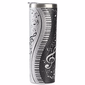 Onebttl Piano Gifts for Women, Men, Piano Teacher and Piano Lovers, 20oz/590ml Stainless Steel Insulated Skinny Tumbler with Straw & Lid - Glitter