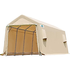 ADVANCE OUTDOOR Carport 10X20 ft Heavy Duty Outdoor Patio Anti-Snow Portable Canopy Storage Shelter Shed with 2 Rolled up Zipper Doors & Vents for Snowmobile Garden Tools, Beige