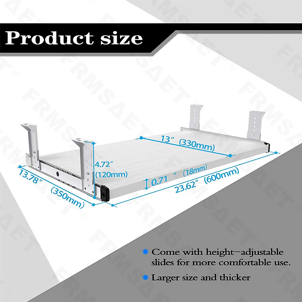 FRMSAET Furniture Accessories Office Product Suits Hardware 20/24/30 inches Keyboard Drawer Tray Wood Holder Under Desk Adjustable Height Platform(24 inches,White)