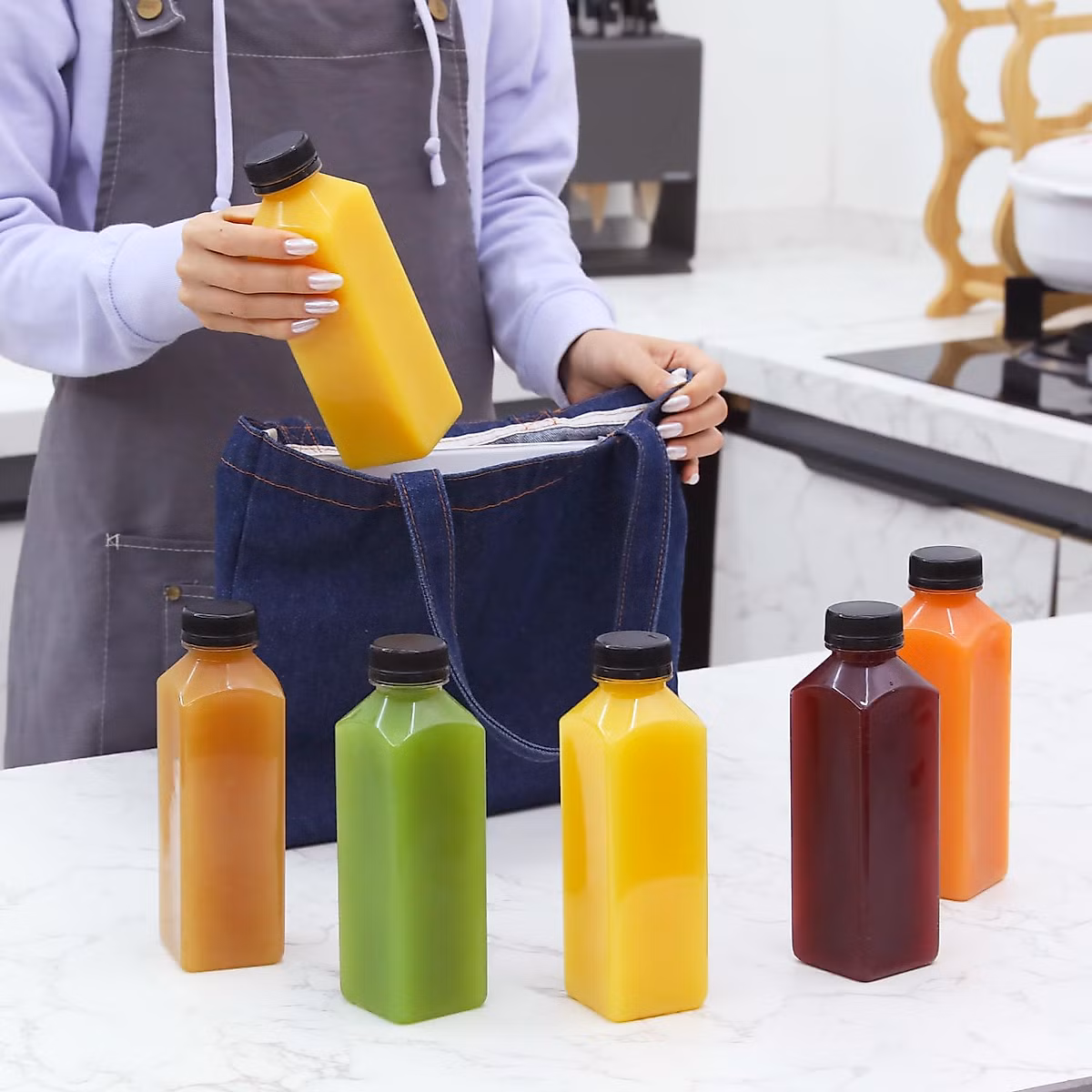 The Buyer Choice 144pcs 16oz Plastic juice containers with lids Bulk Reusable juice Bottles for juicing with Black Tamper Evident Lids, Disposable Empty Clear Bulk Beverage Containers for smoothies