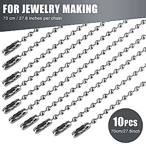 Mandalahuang 10 pcs Dog Tag Chain, Ball Chain Necklace, dog tag chains for men, Silver Nickel Plated Metal 27.6" Long 2.4mm Ball Bead Chain.