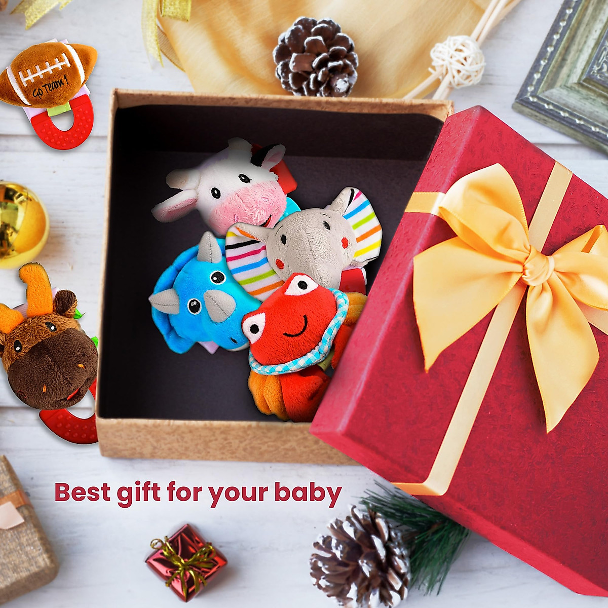 Wristy Buddy Teething Ring for Babies 0-6 8 10 12 Months | Cute Soft Lamb Animal Teething Toys & Gloves | Baby Teething Relief Toy Pack | Infant Chew Toys for 3-6 Months, 1 2 3 Years