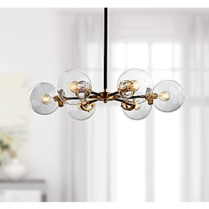 JONATHAN Y JYL9015A Caleb 6-Light 28" Brass Cluster Pendant, Contemporary, Modern, Transitional, Office, Living Room, Family Room, Dining Room, Kitchen, Bedroom, Foyer, Black/Brass Gold
